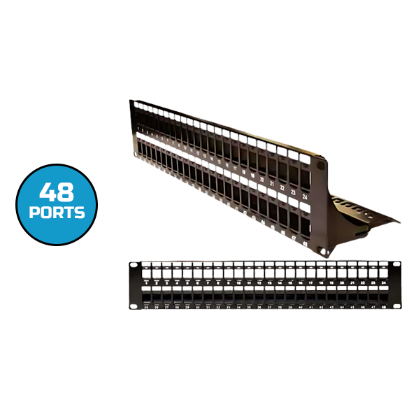 Blank Patch Panel STP, with Cable Manager, 48 Port, 2U Black ...